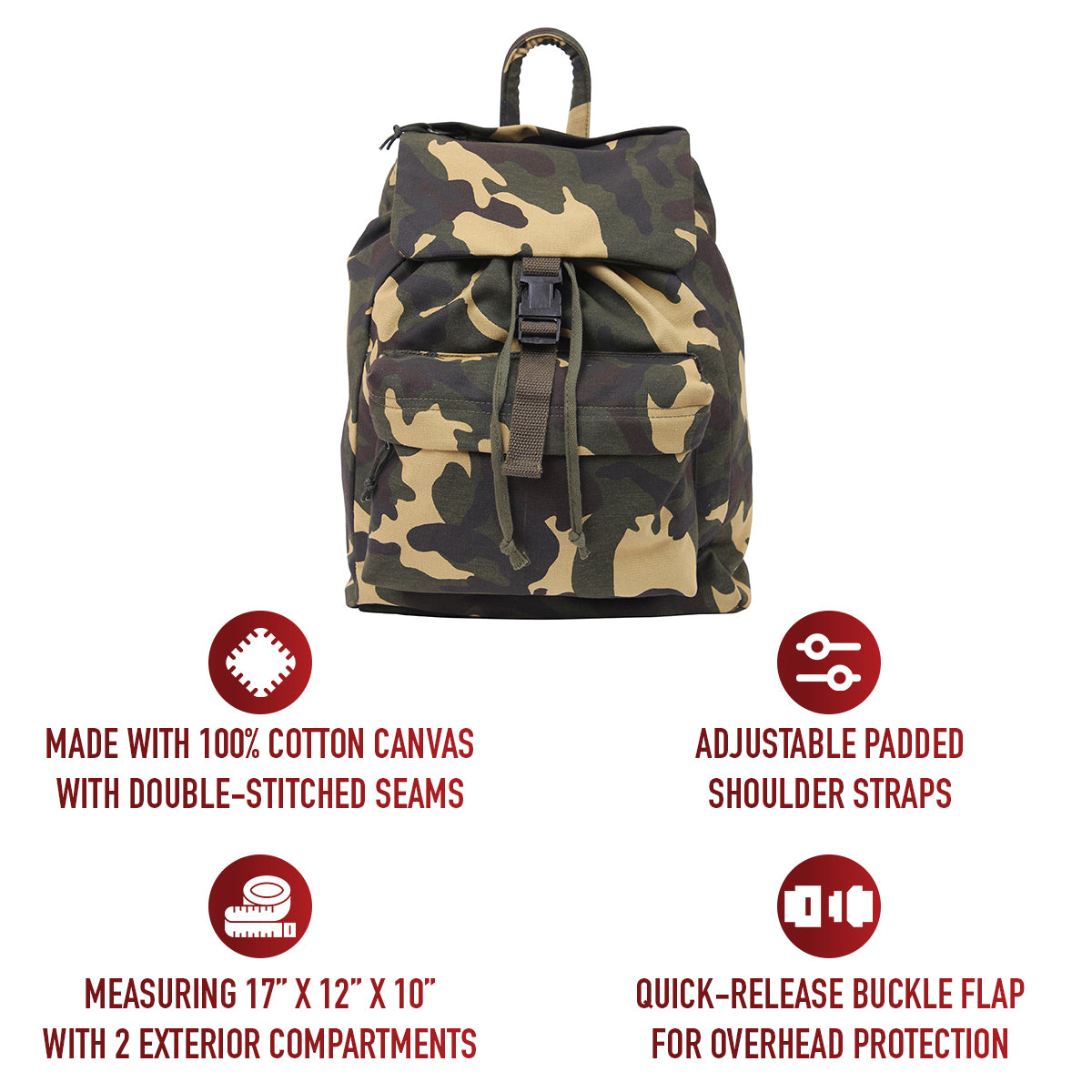 Canvas Daypacks - Camo or Black Backpack Bookbag Hiking Bags - H2O Res ...