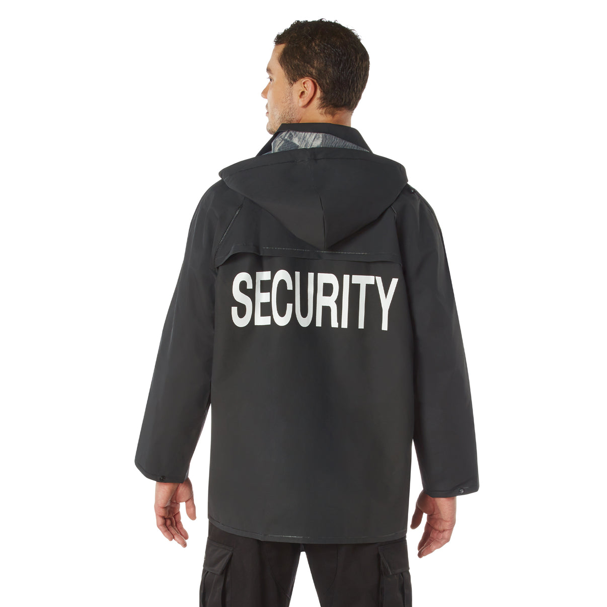 Mens Black SECURITY Rain Jacket - Rothco PVC Bouncer Staff Uniform Coa ...