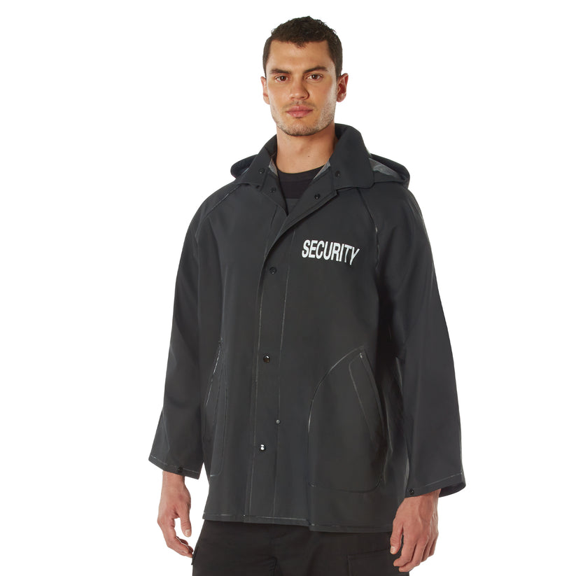 Mens Black SECURITY Rain Jacket - Rothco PVC Bouncer Staff Uniform Coa ...