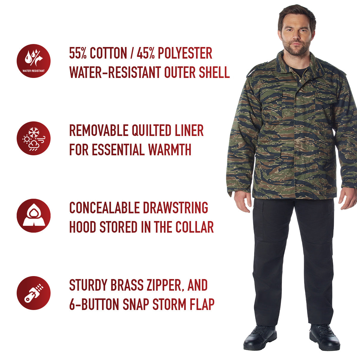 Mens Tactical Field Jacket Rothco M-65 Tiger Stripe Camouflage Camo Co ...