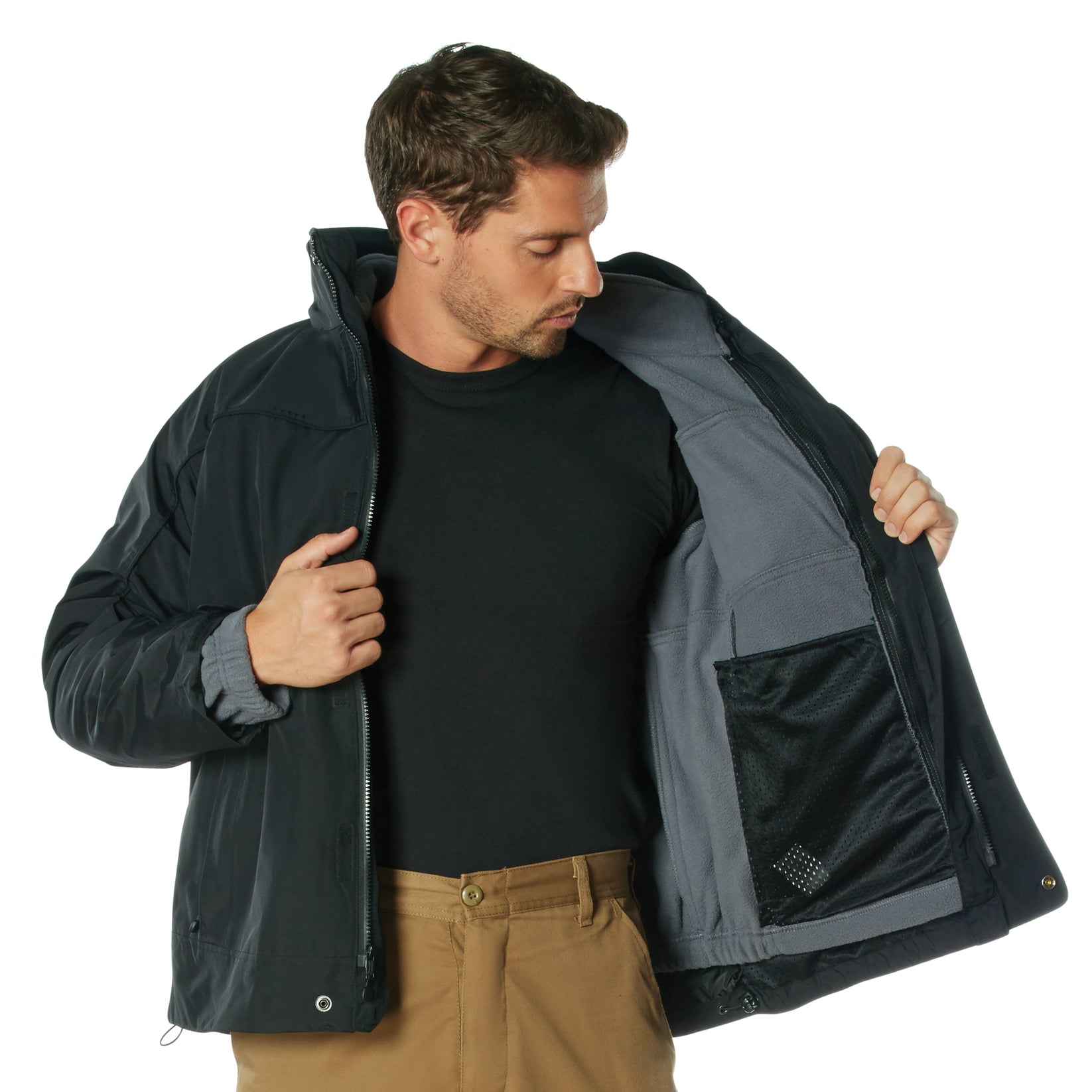 Black All Weather 3-In-1 Waterproof Jacket w/ Detachable Fleece Liner ...