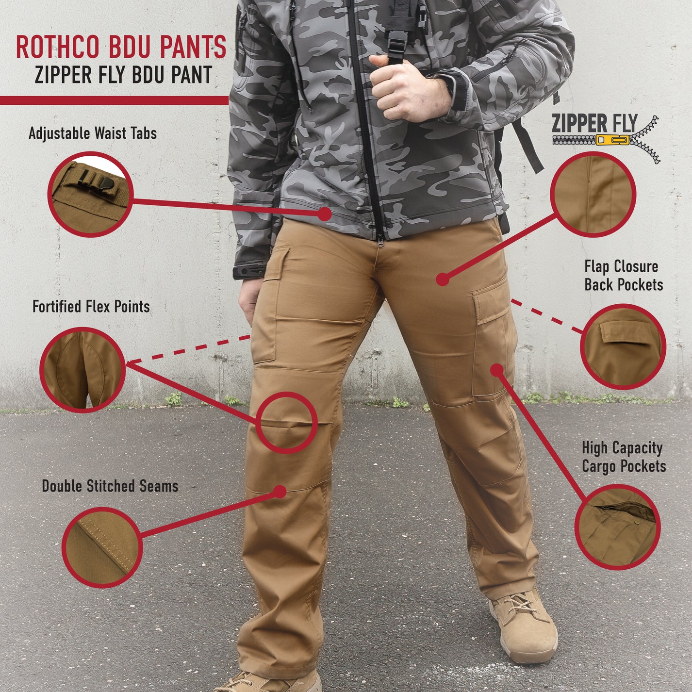 Relaxed Fit BDU Cargo Pants Black & Camouflage Zip Fly Mens Camo Battl ...