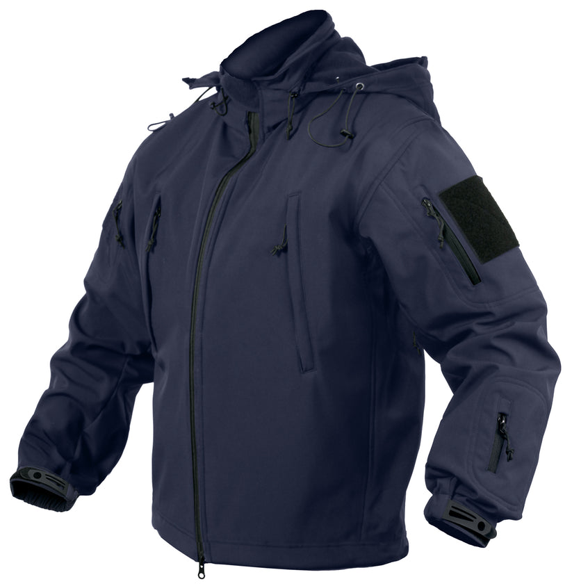 Midnight Navy Blue Concealed Carry Soft Shell Tactical Jacket with Fla ...