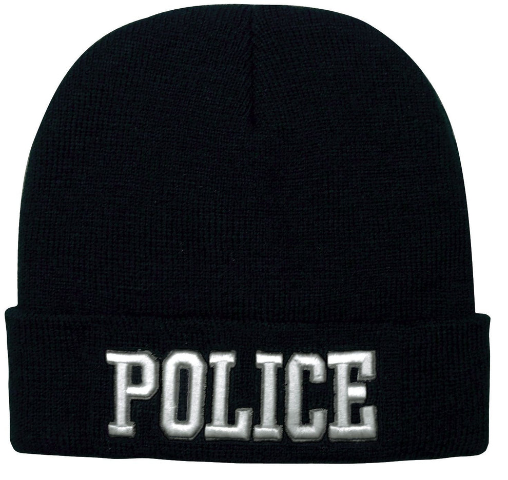 Black POLICE Watch Cap Ski Hat - Deluxe 3D Raised White Embroidered Wi ...