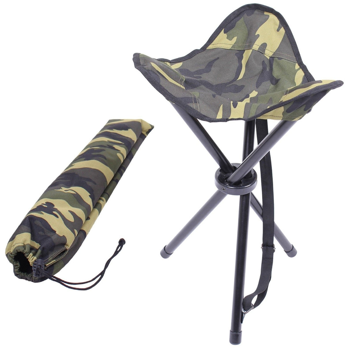 Foldable Woodland Camouflage 22" High Collapsible Sitting Stool w/ Car ...