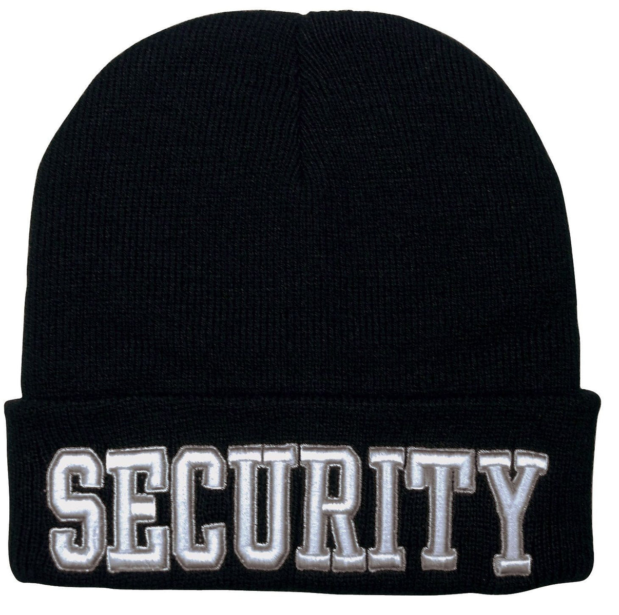 Black SECURITY Watch Cap Ski Hat - Deluxe 3D Raised White Embroidered ...
