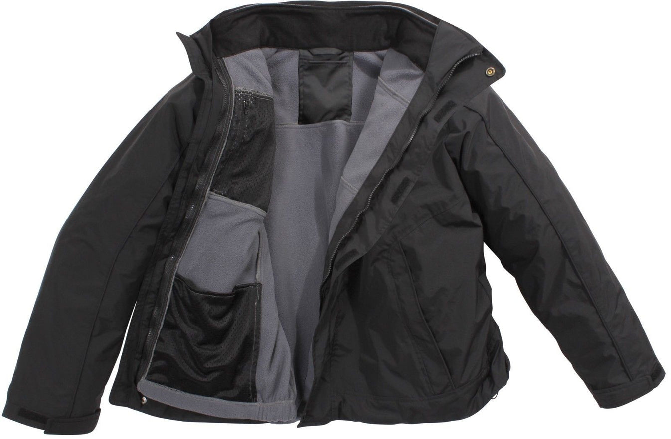 Black All Weather 3-In-1 Waterproof Jacket w/ Detachable Fleece Liner ...