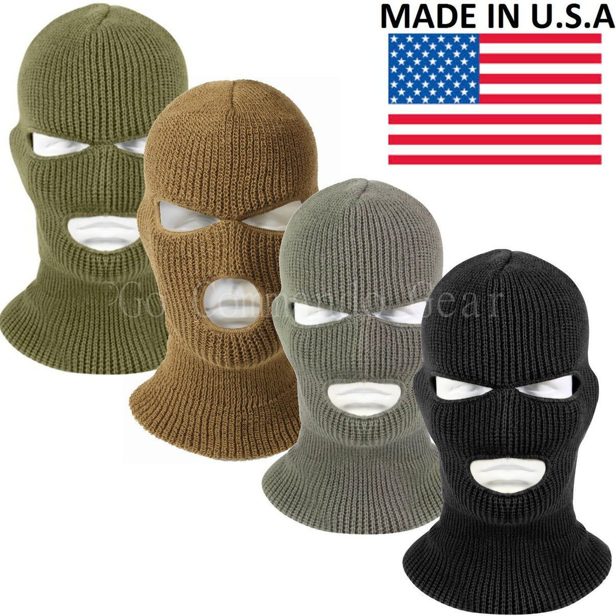 3-Hole Face Mask Acrylic Ski Mask & Winter Cap Balaclava Hood USA MADE ...