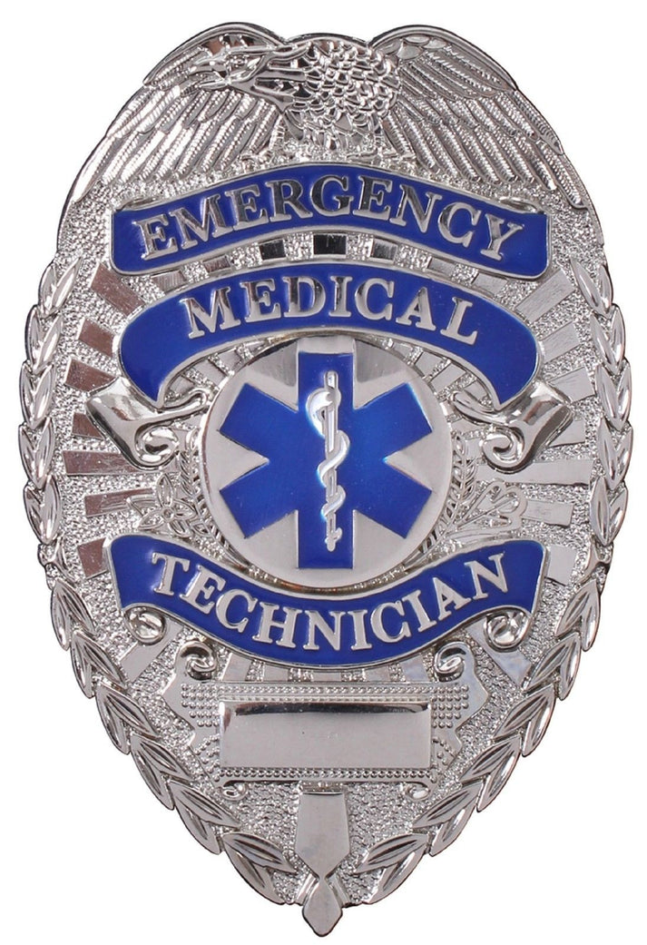 3" Deluxe Nickel-Plated EMT Emergency Medical Technician Badge Rothco ...