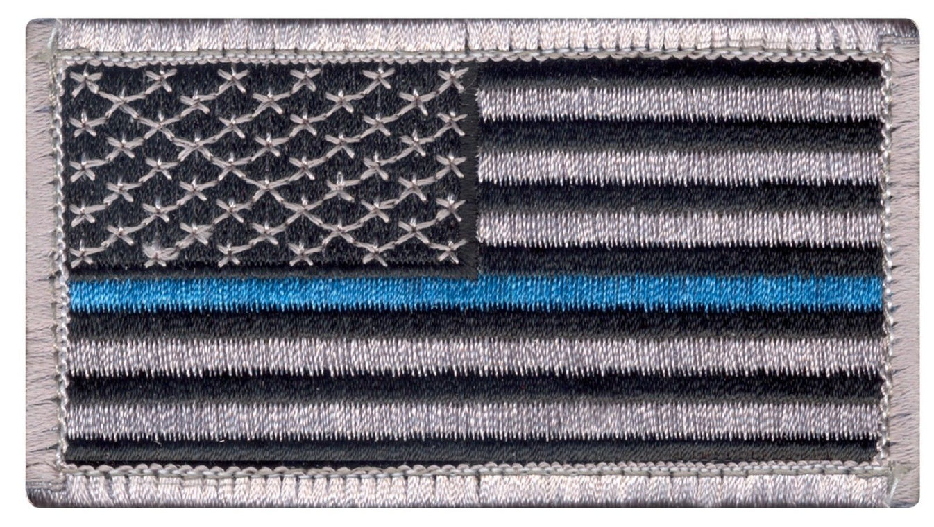 Silver and Black Thin Blue Line Police USA Flag Patch w/ Velcro Type H ...