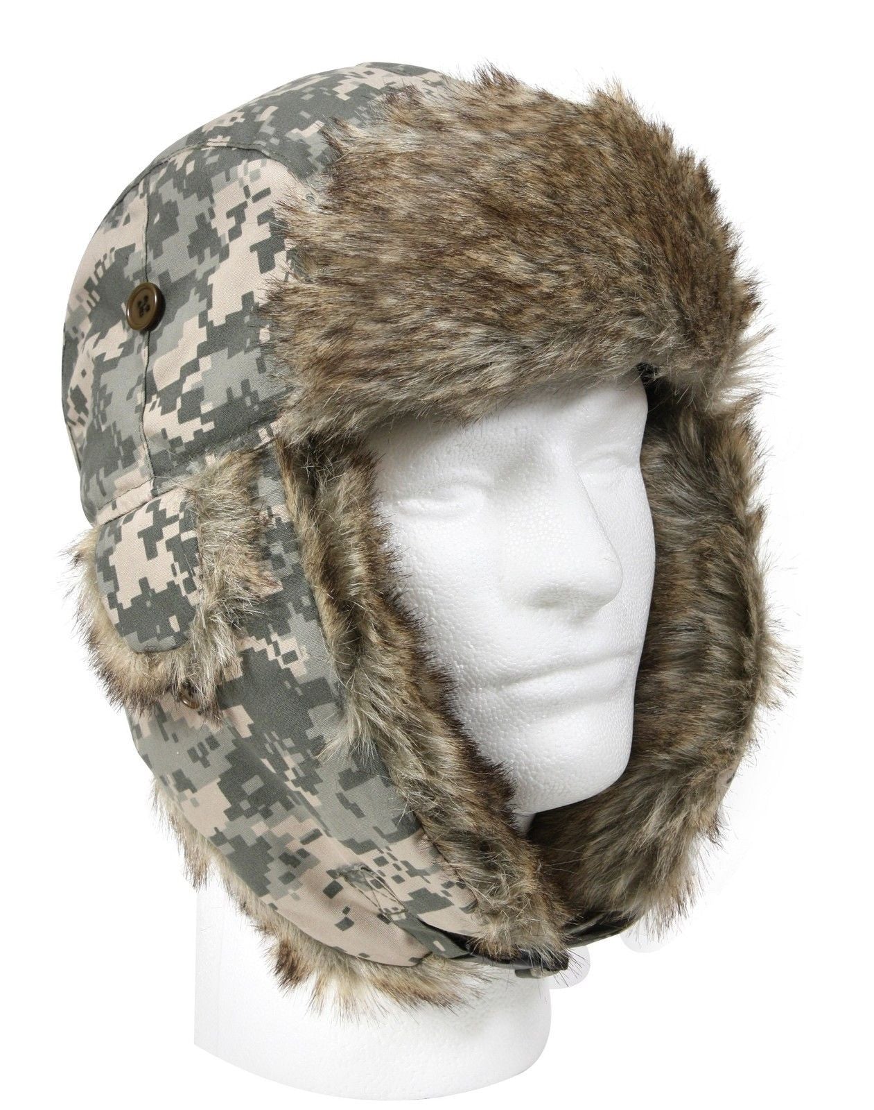 Winter Fur Flyers Hat w/ Earflaps Warm Camo Plaid Cold Weather Cap Hat ...